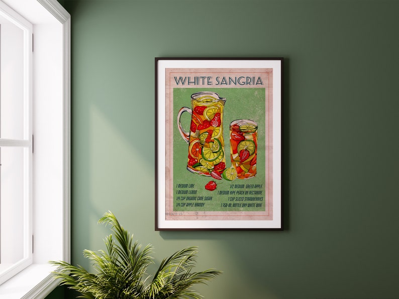 White Sangria Printable Vintage Style Poster, Summer Cocktail Recipe ...