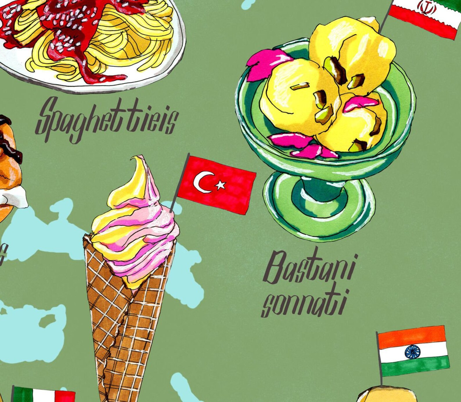 Ice Cream World Map Printable Poster, Icecream Illustrated Map for Kids ...