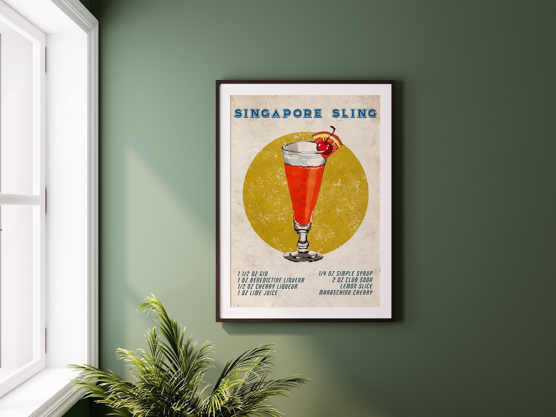 Singapore Sling Printable Cocktail Recipe Poster Vintage - Etsy