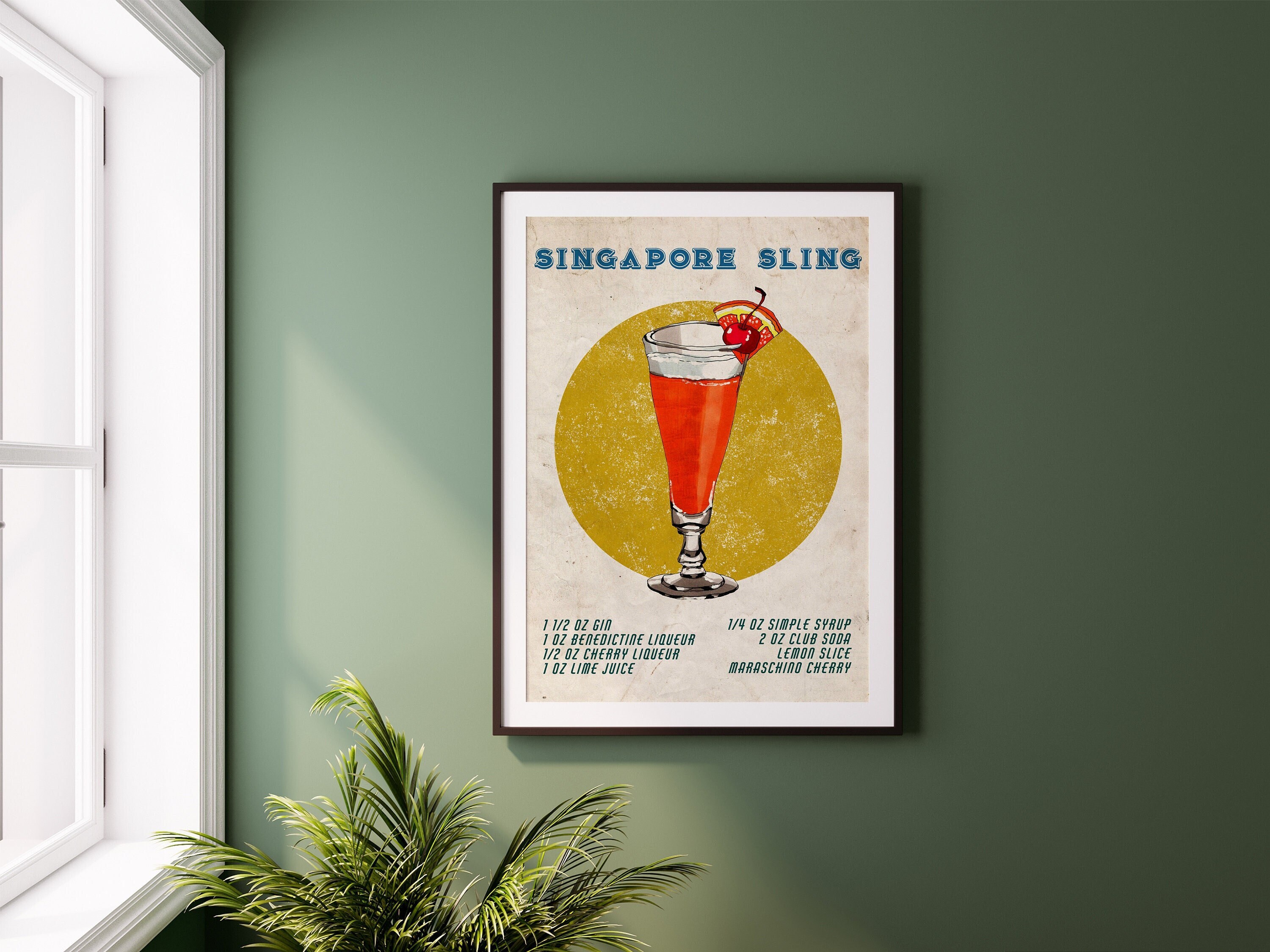 Singapore Sling Printable Cocktail Recipe Poster Vintage - Etsy
