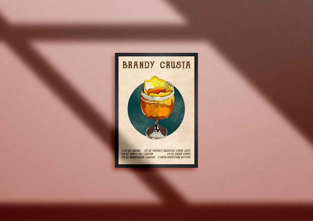 Brandy Crusta Printable Vintage Style Cocktail Poster, Brandy Crusta ...