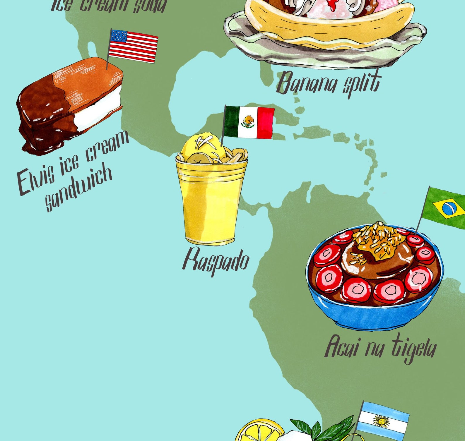 Ice Cream World Map Printable Poster, Icecream Illustrated Map for Kids ...