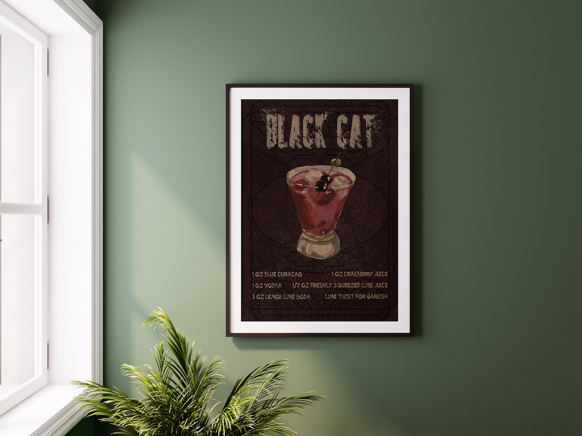 Black Cat Cocktail Recipe Wall Art Printable Horror Cocktail - Etsy