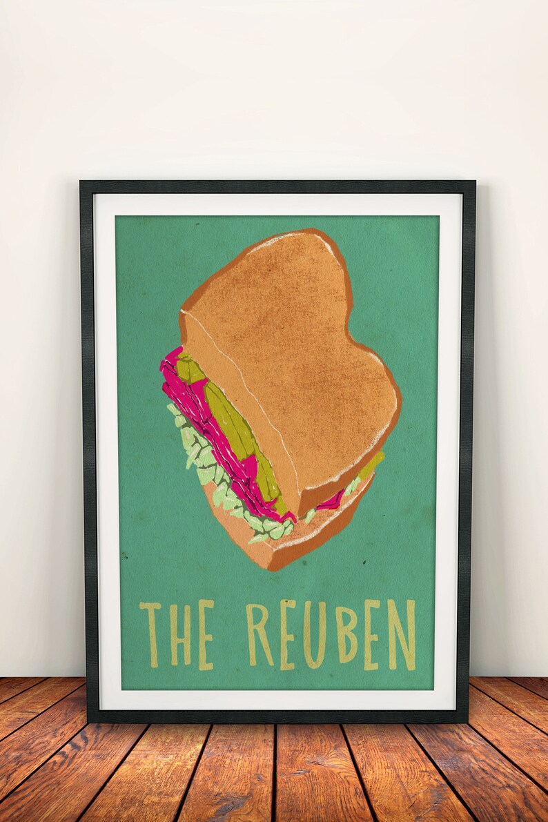 The Reuben Sandwich Poster, Printable Vintage Sandwich Wall Art, Mid ...