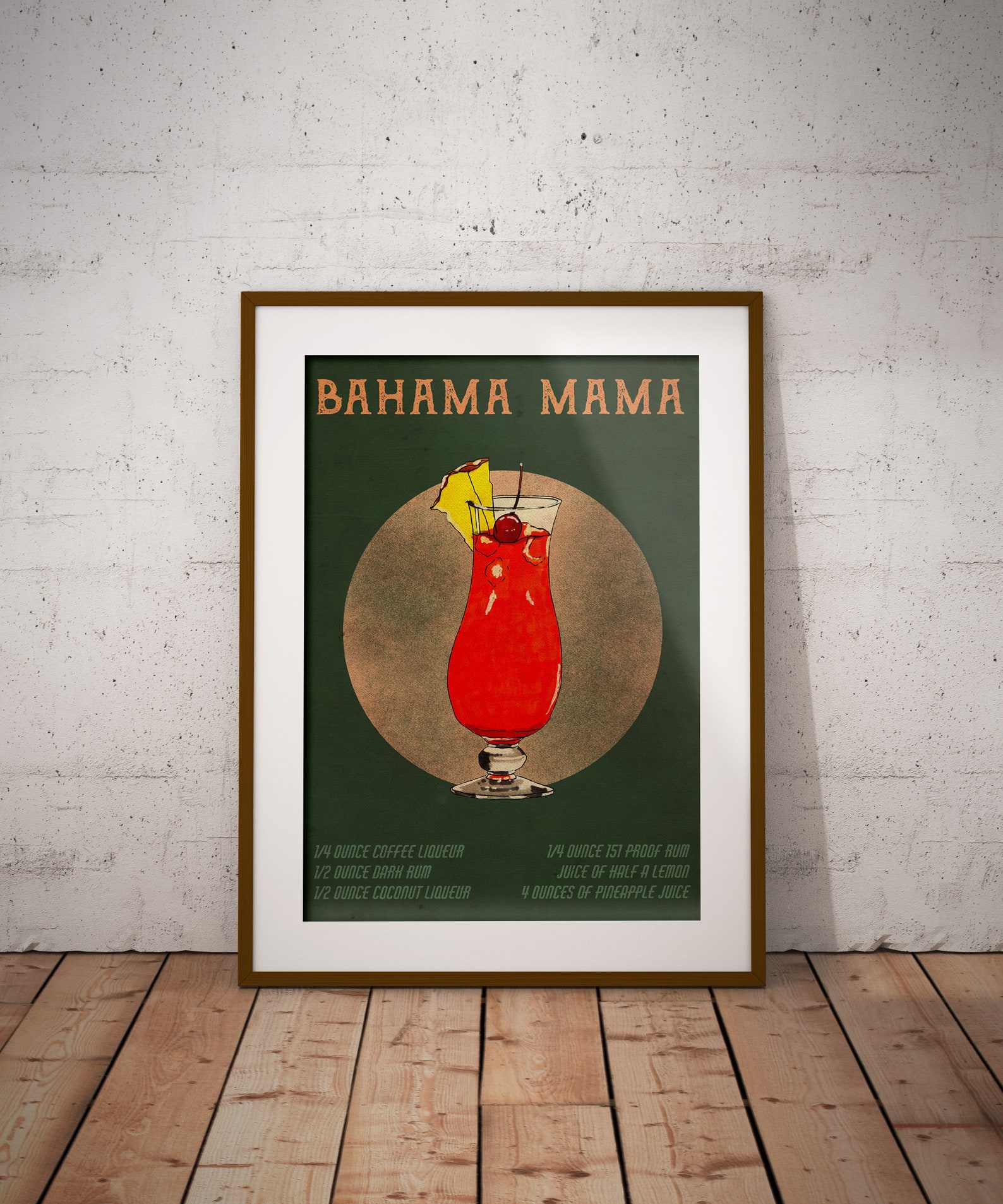 Bahama Mama Vintage Cocktail Print, Vintage Style Cocktail Poster ...