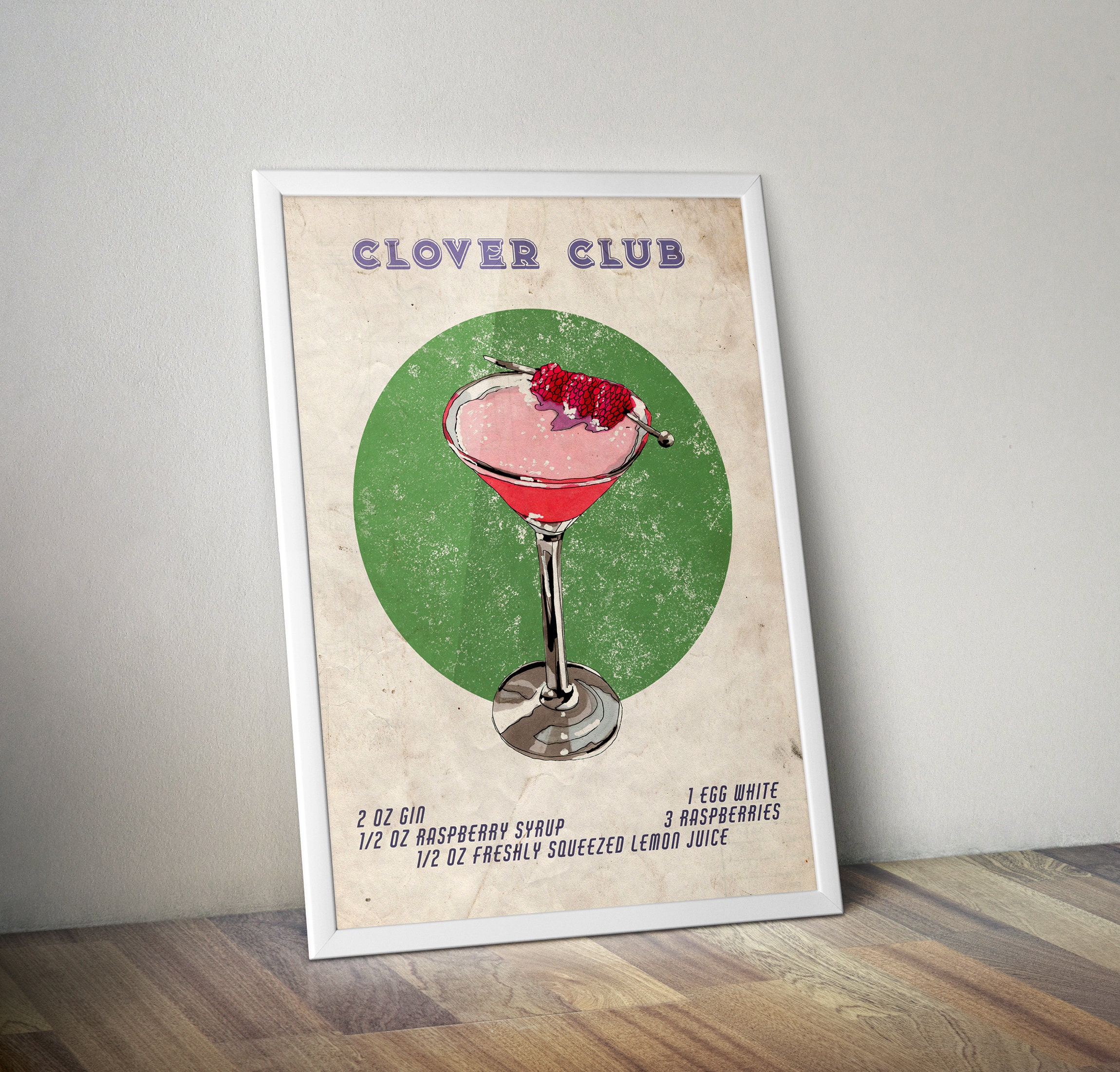 Clover Club Printable Vintage Style Poster, Retro Style Cocktail Wall ...