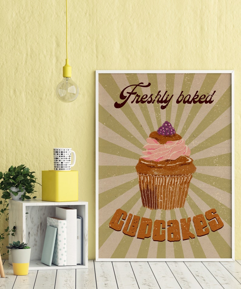 Printable Cupcake Poster Retro Style Cupcake Wall Art - Etsy