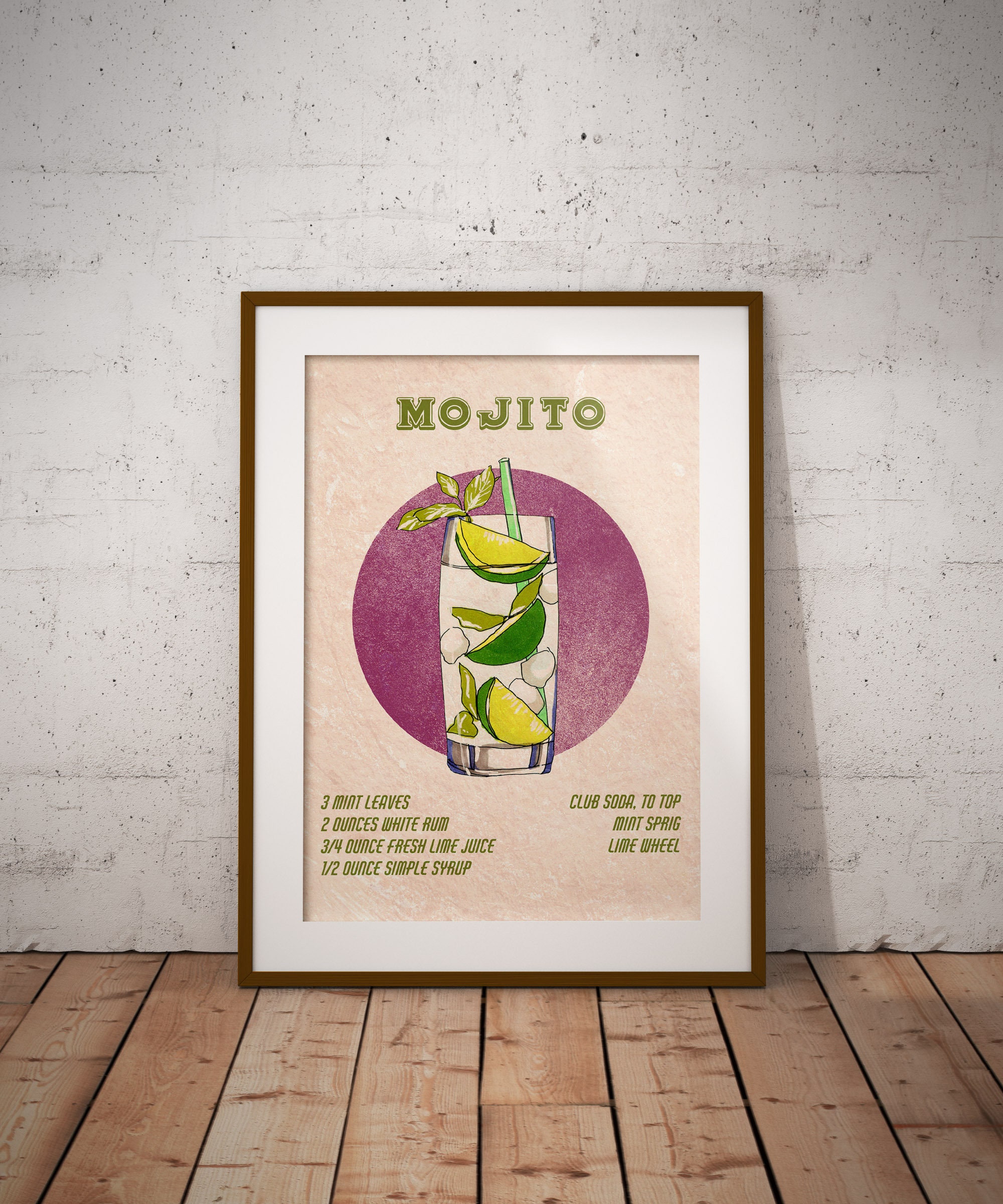 Mojito Cocktail Printable Vintage Style Poster, Summer Cocktail Print ...
