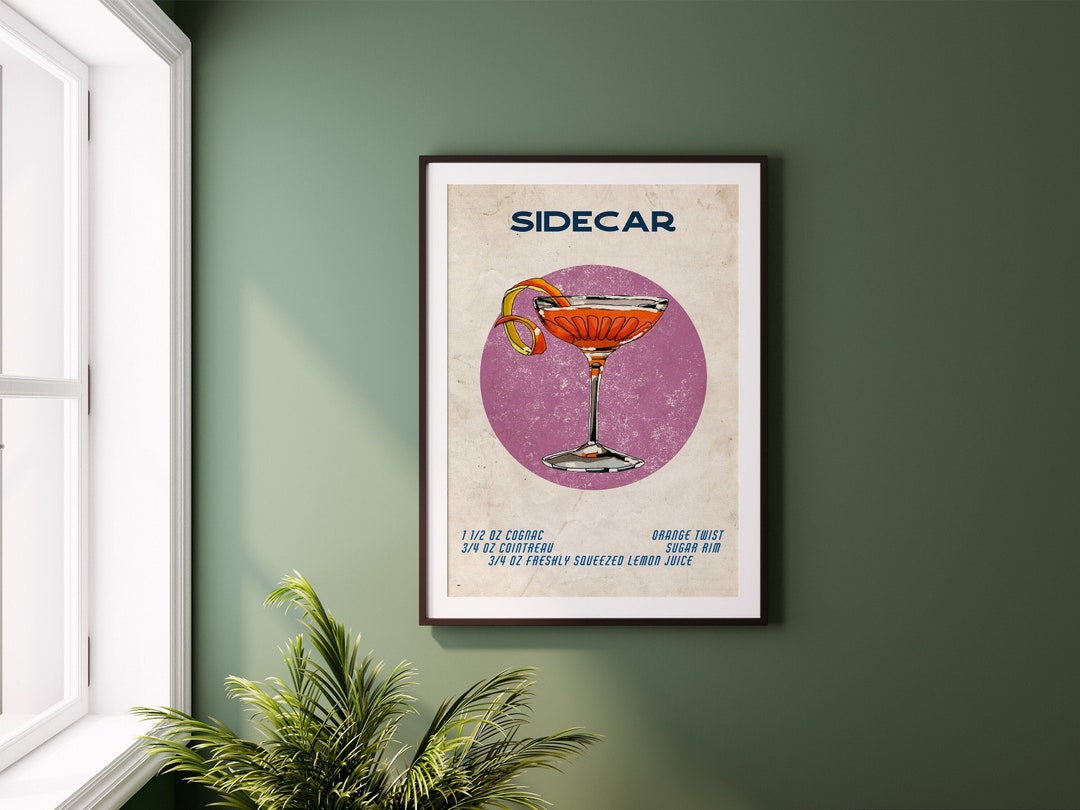 Sidecar Printable Vintage Style Cocktail Poster, Sidecar Cocktail ...