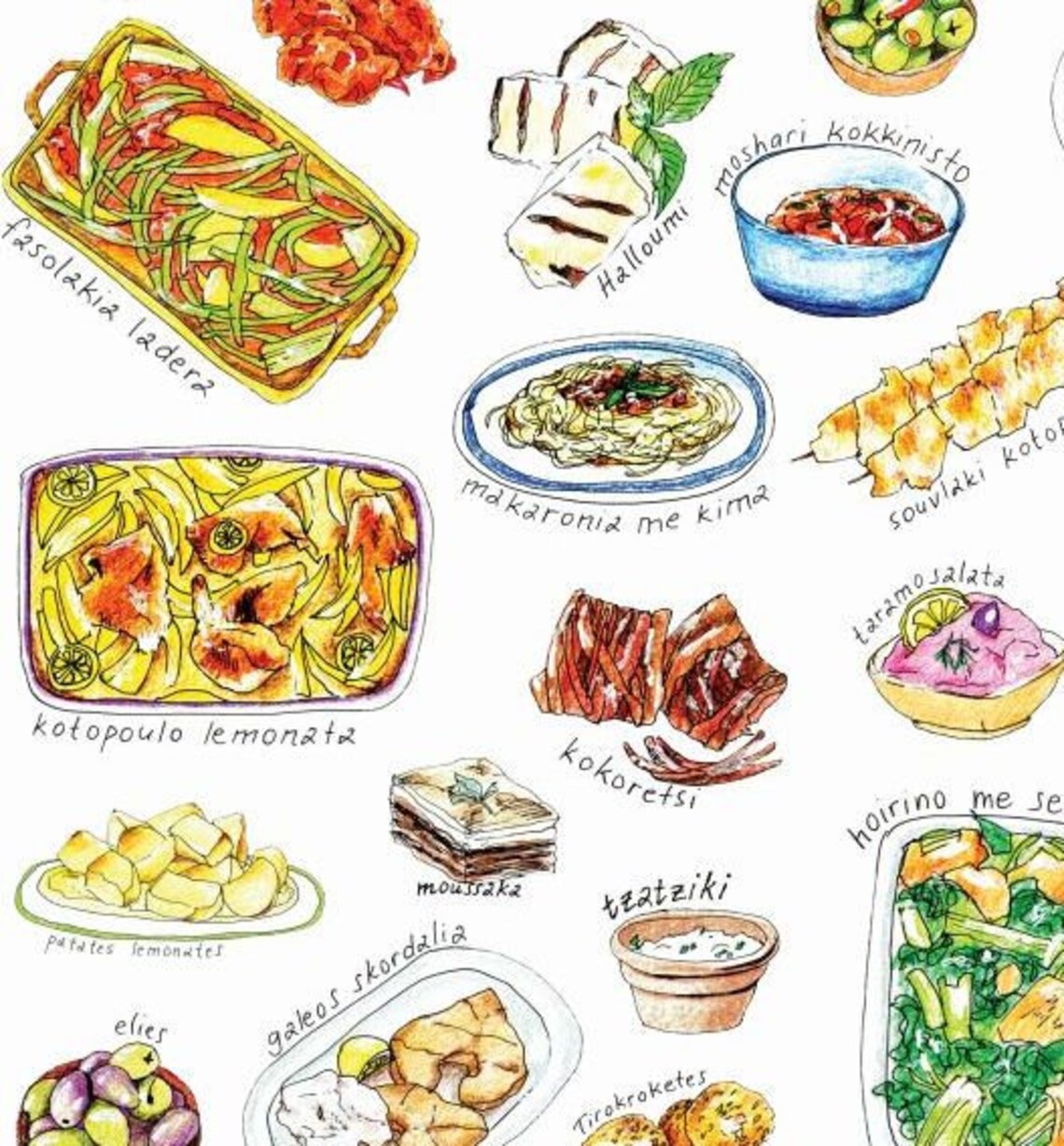 Greek Food Digital Wall Art Food Printable Kitchen Wall Art | Etsy