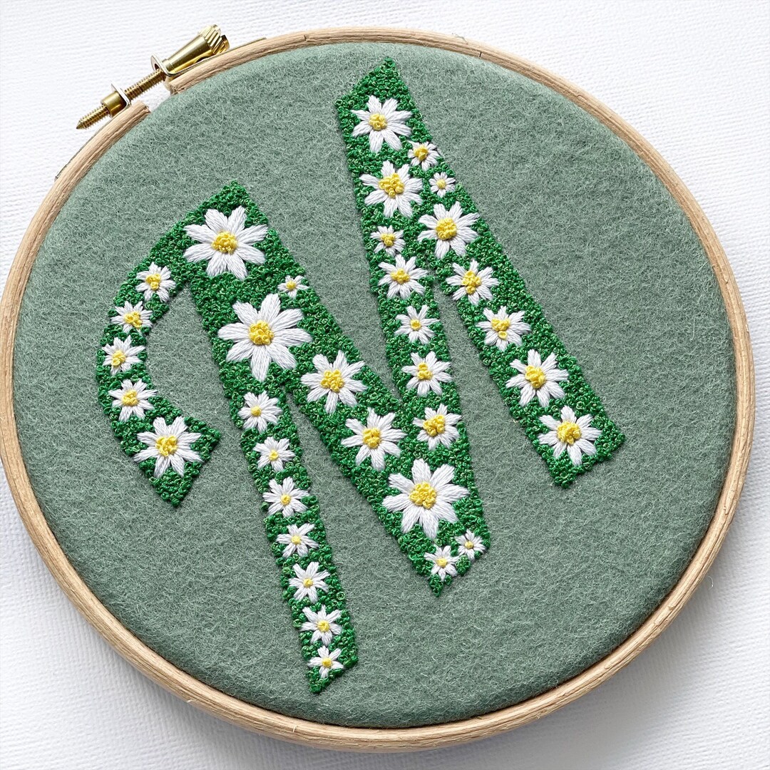 Lettering Hand Embroidery Hoop Art, Wall Hanging, M Letter Embroidery ...
