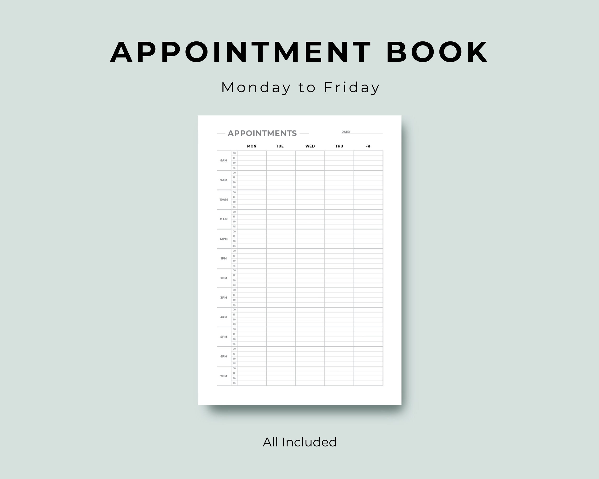 Appointment Planner, Printable Appointment Planner Template, Salon ...