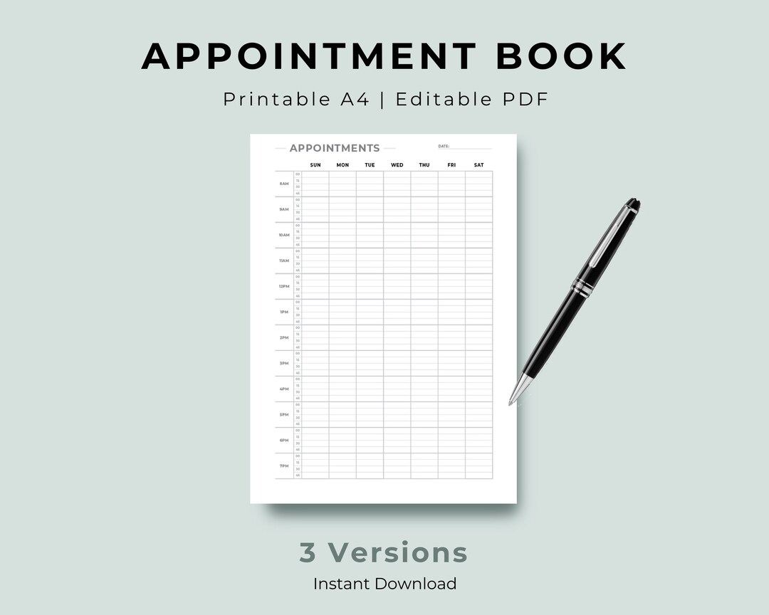 Appointment Planner, Printable Appointment Planner Template, Salon ...