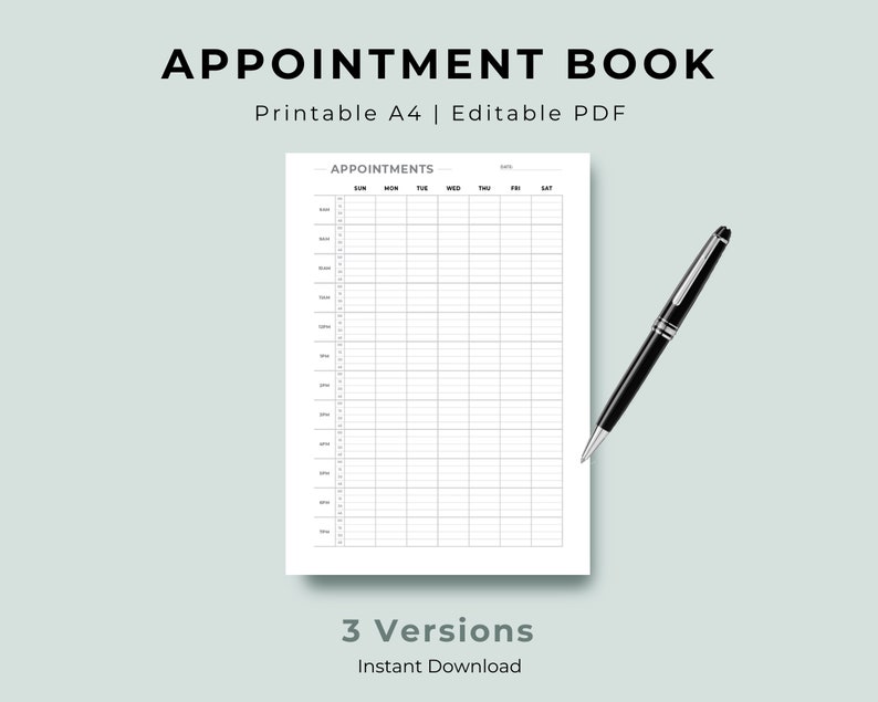 Appointment Planner, Printable Appointment Planner Template, Salon ...