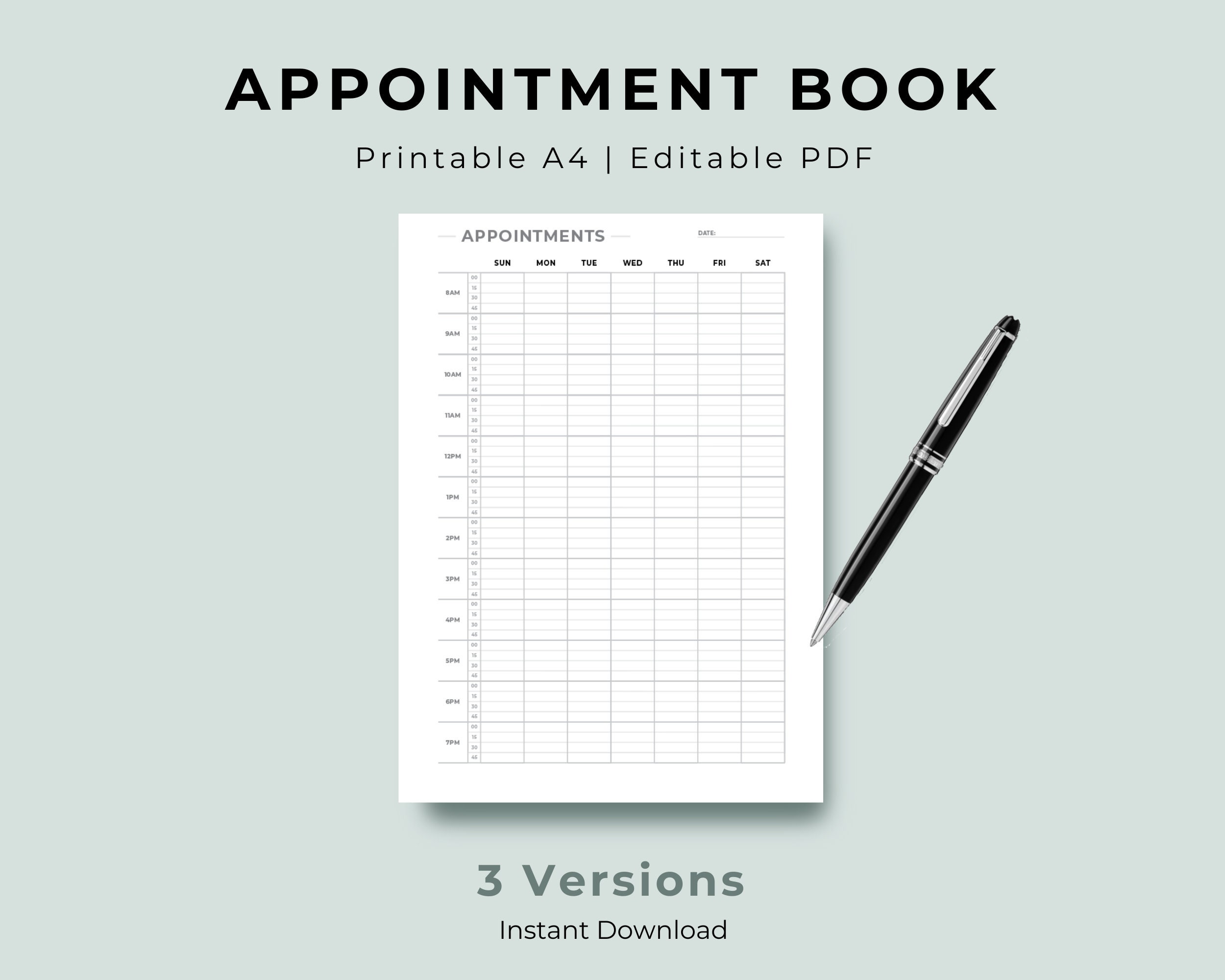Appointment Planner, Printable Appointment Planner Template, Salon ...