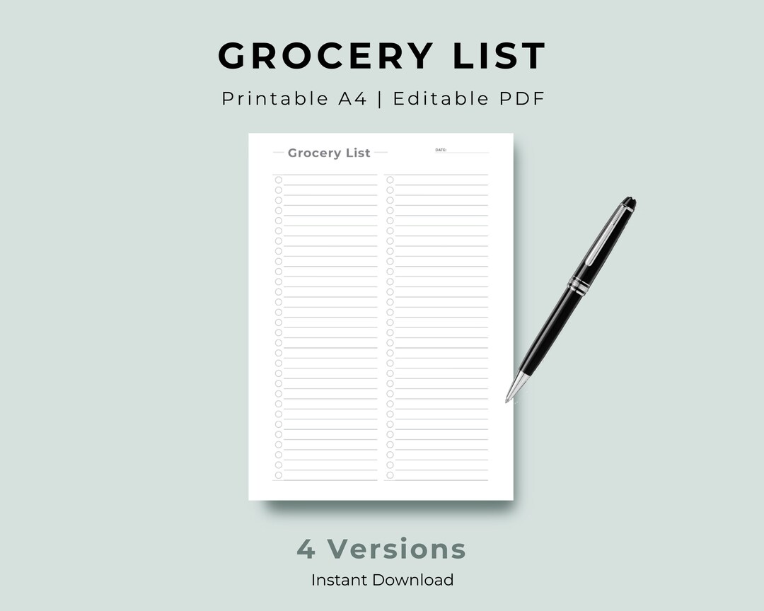 Grocery List, Printable Grocery List, Food Shopping List, Simple ...