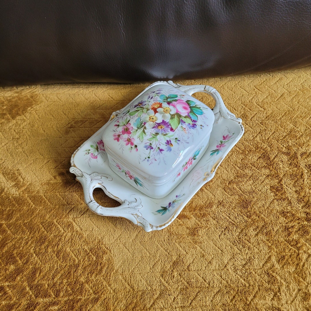 Antique Porcelain Box With Tray – BJG Marked – Vieux Paris Style – Hand ...