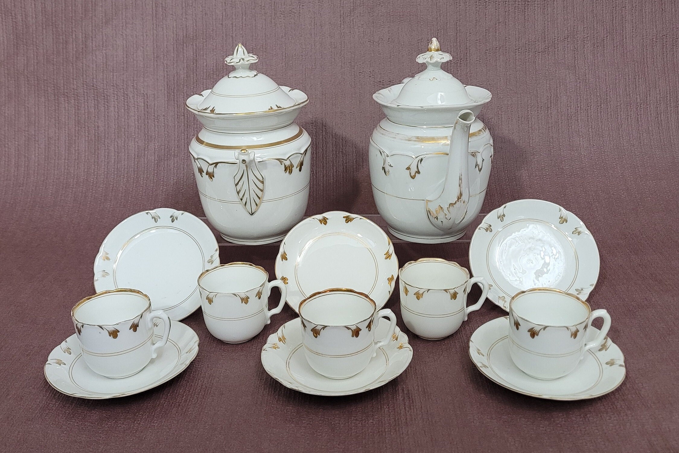 Vieux Paris Antique Coffee Set – Coffee Pot, Sugar Pot, 5 Cups and 6 ...