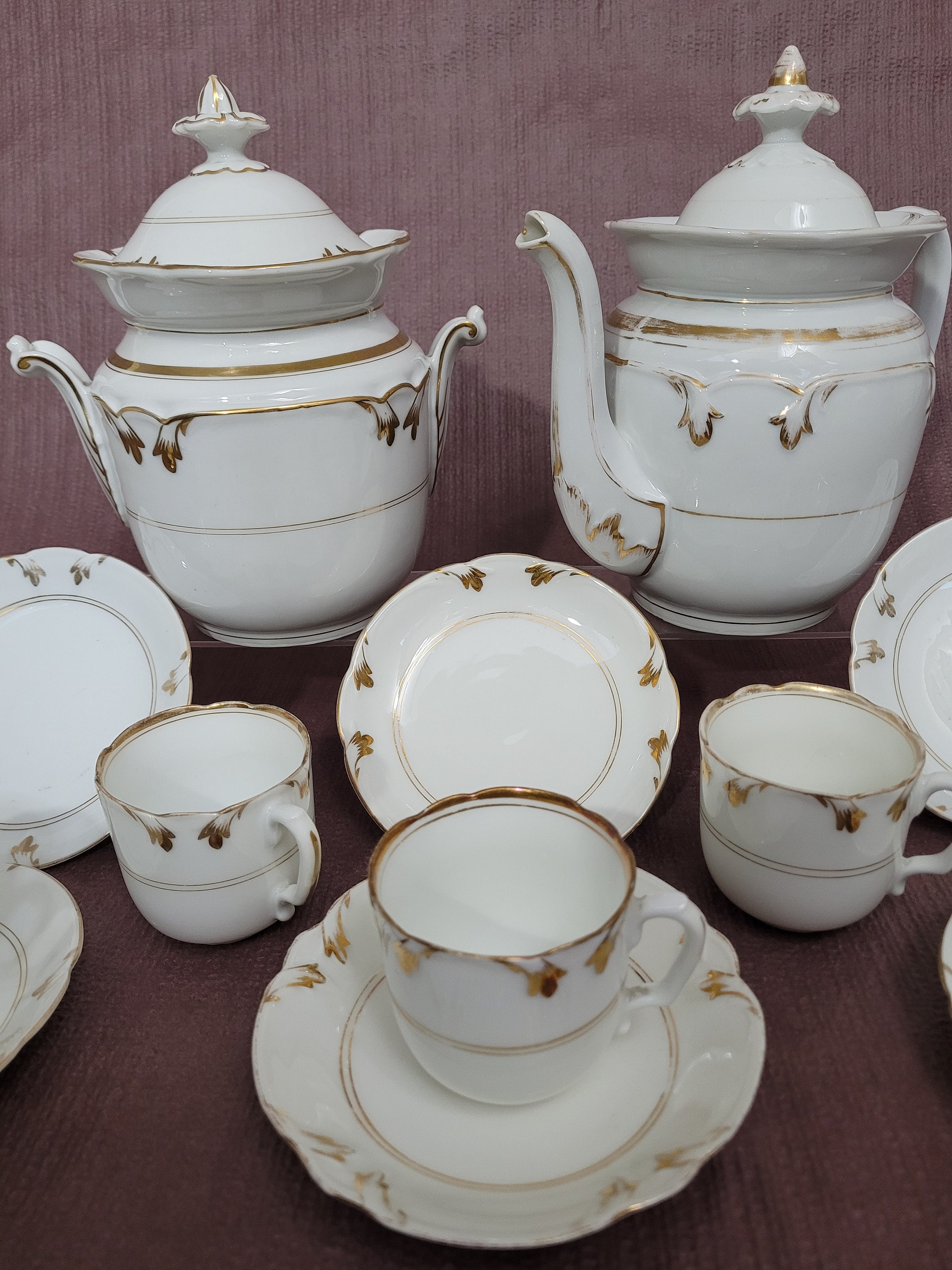Vieux Paris Antique Coffee Set – Coffee Pot, Sugar Pot, 5 Cups and 6 ...