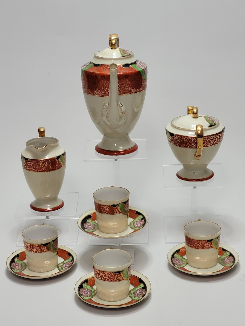 Antique Japanese Eggshell Porcelain Coffee Serving Set With Red Trim ...