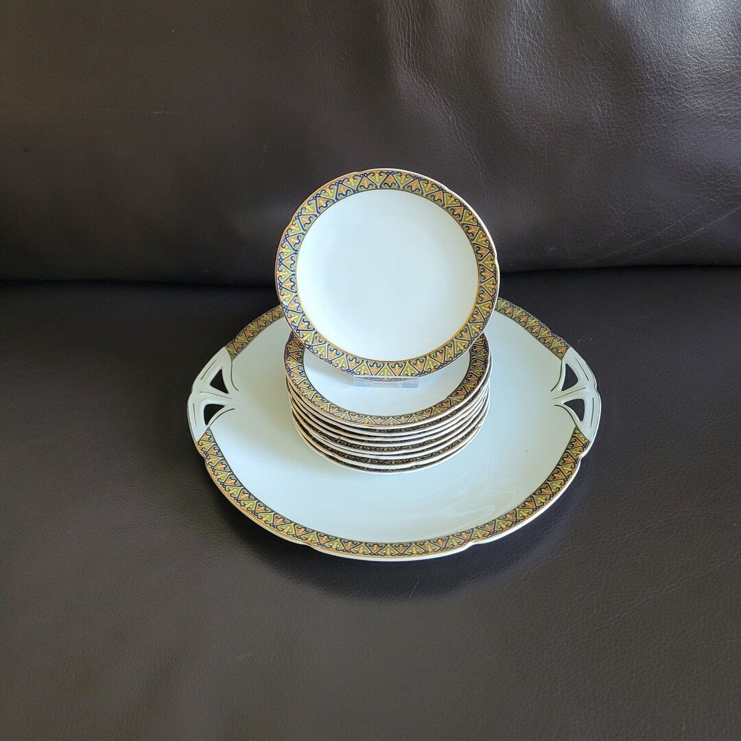 Antique Porcelain Art Deco Cake Plate Set or Dessert Plate Set With ...