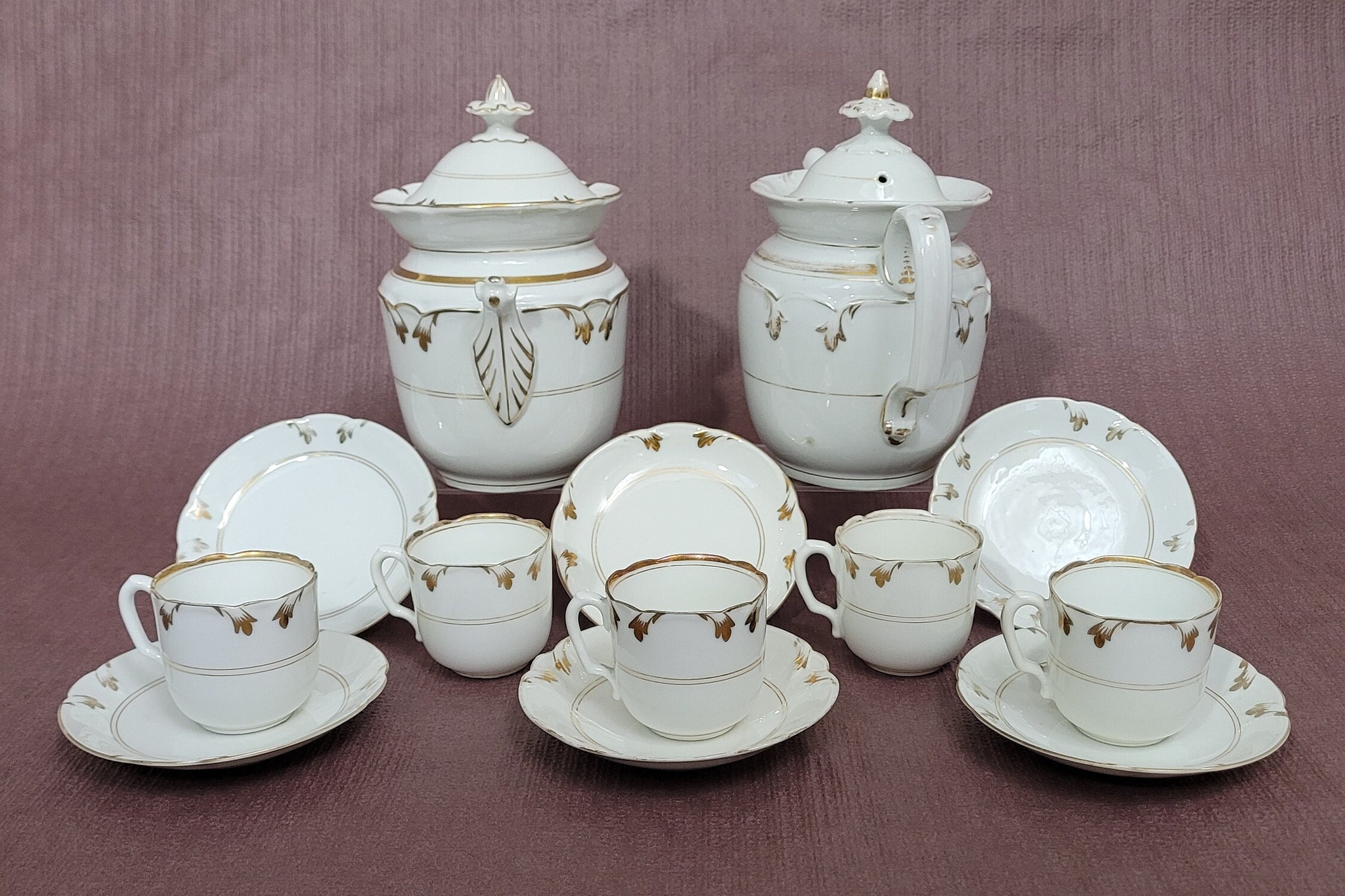 Vieux Paris Antique Coffee Set – Coffee Pot, Sugar Pot, 5 Cups and 6 ...