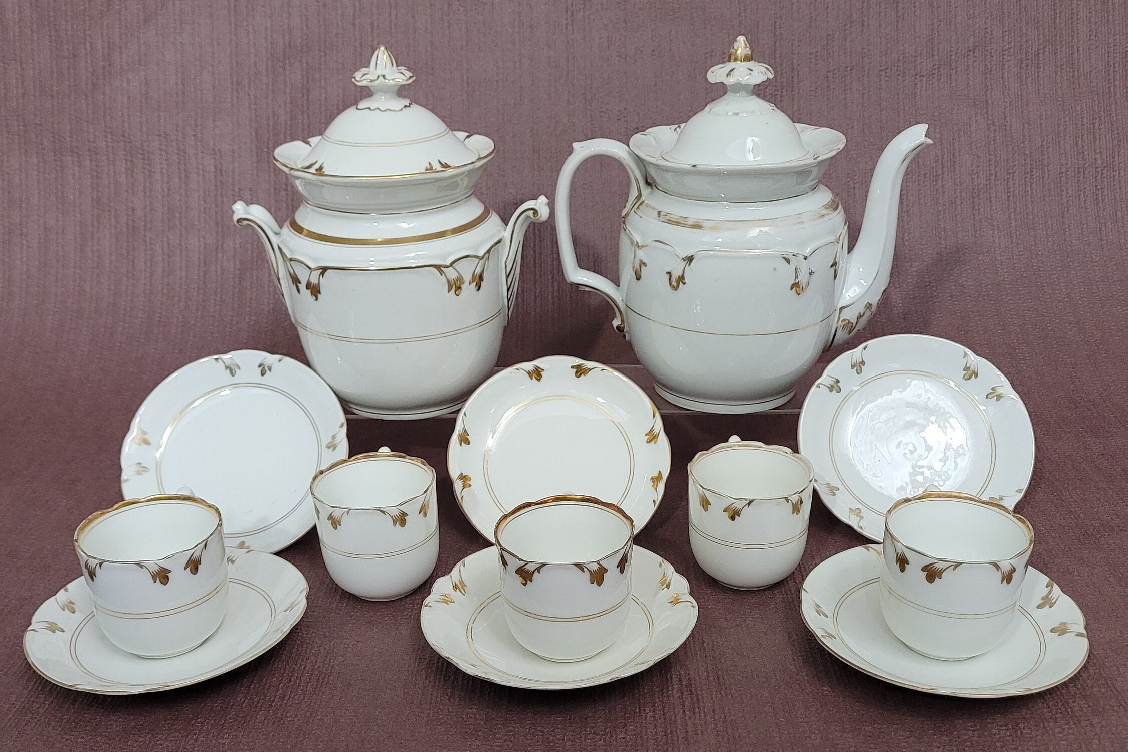 Vieux Paris Antique Coffee Set – Coffee Pot, Sugar Pot, 5 Cups and 6 ...