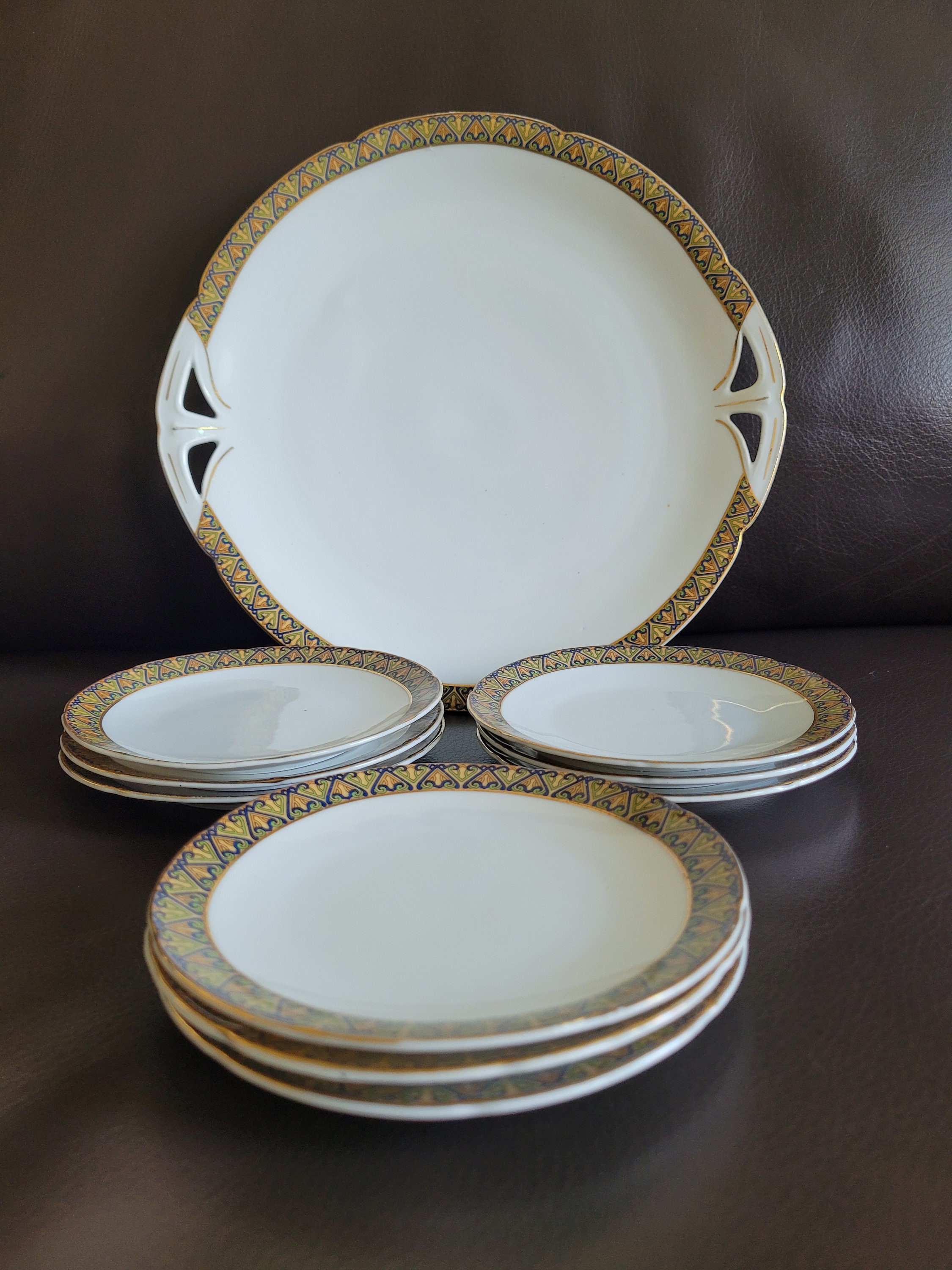 Antique Porcelain Art Deco Cake Plate Set or Dessert Plate Set With ...