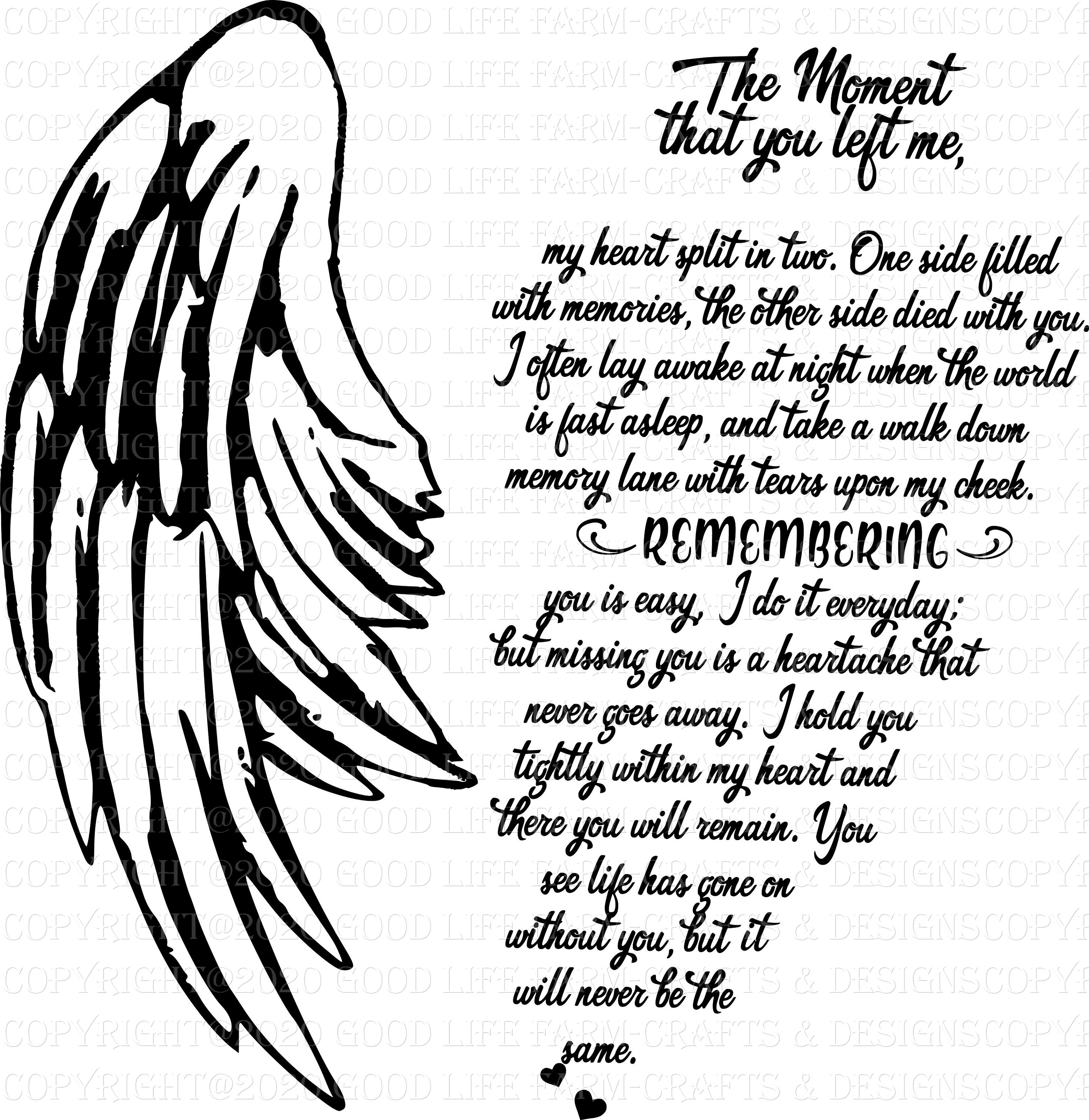 The Moment You Left Me-poem-memorial, SVG, Png, Jpeg, Esp Cutting File ...