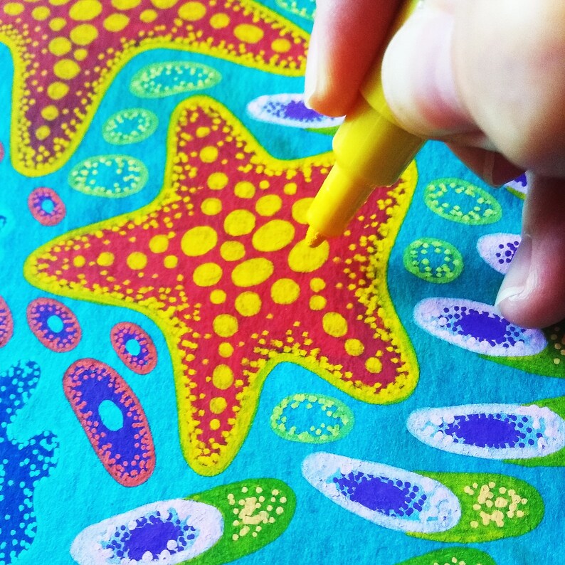 Underwater Painting Dot Pointillism Original Art 9 X 12 by Nikad ...