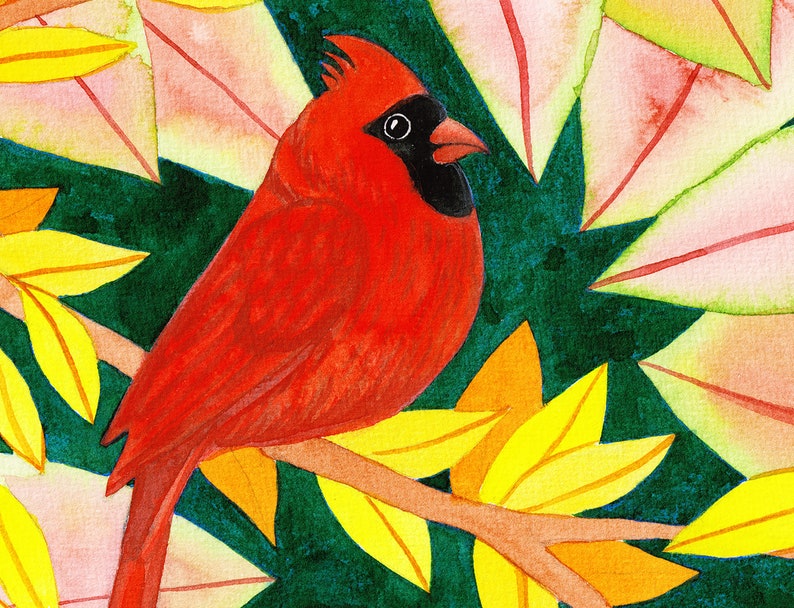 Red Cardinal Painting Original Art Bird Artwork Wildlife Animal Wall ...