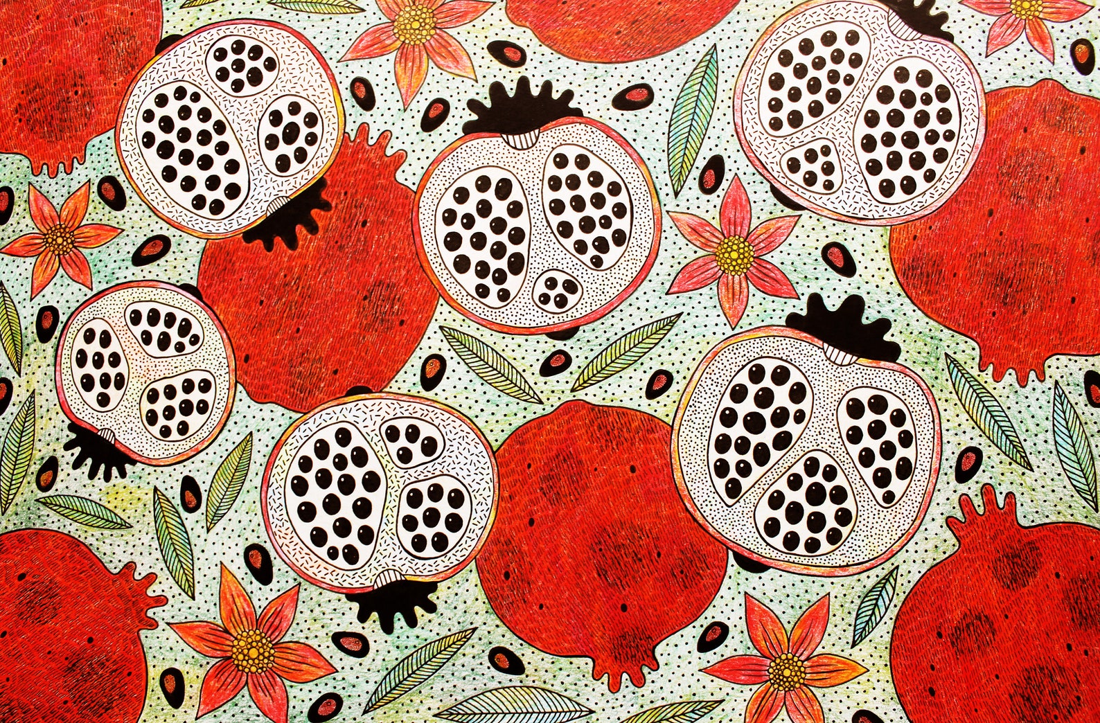 Pomegranate Art Original Painting Tropical Fruit Artwork | Etsy