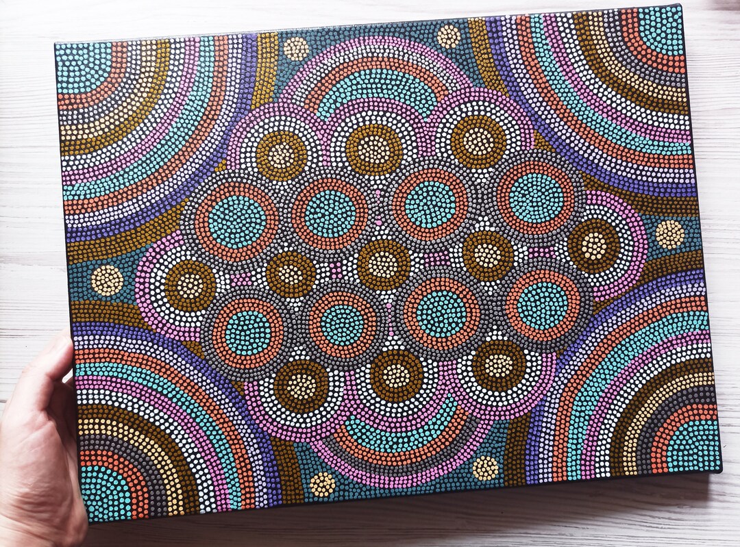 Dot Art Painting Dotted Original Art by Nikad 12" X 16" Geometric ...