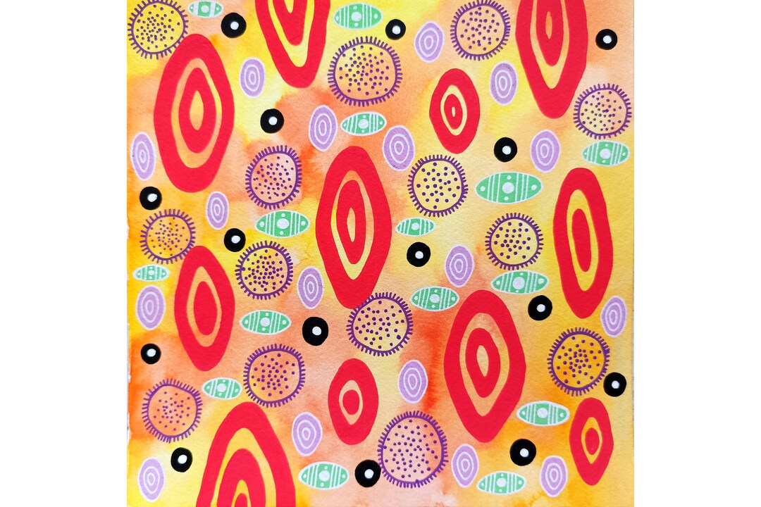 Dot Painting Yellow Red Pointillism Original Art 7" X 7" Trippy Folk ...