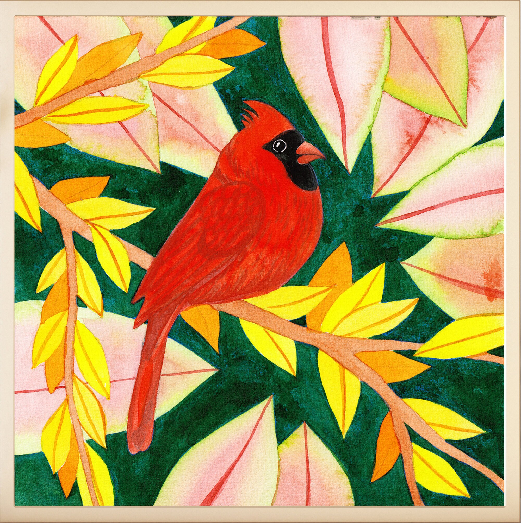 Red Cardinal Painting Original Art Bird Artwork Wildlife Animal Wall ...