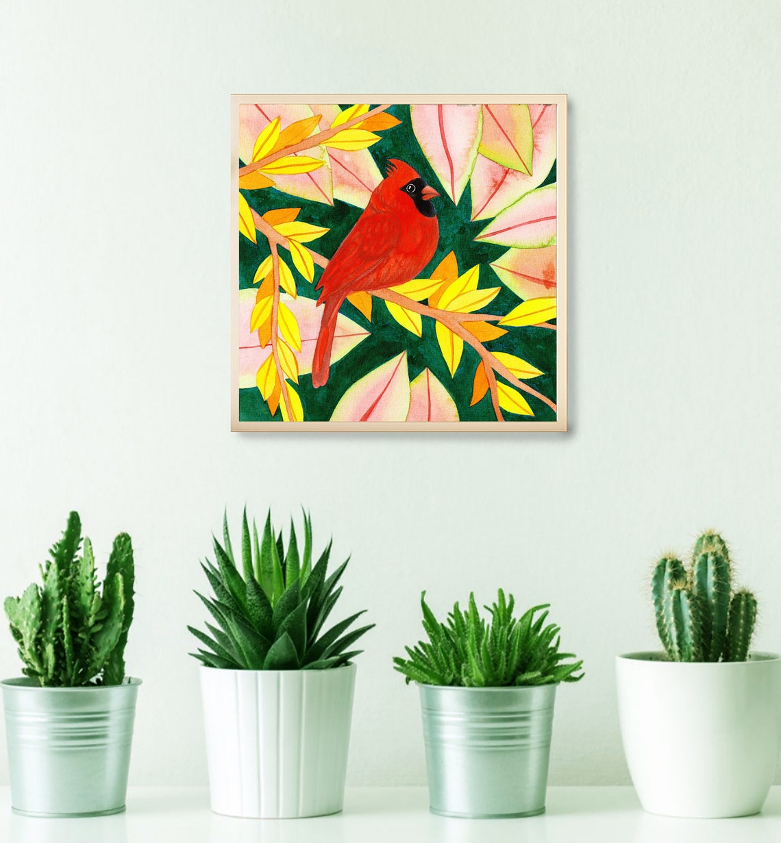 Red Cardinal Painting Original Art Bird Artwork Wildlife - Etsy