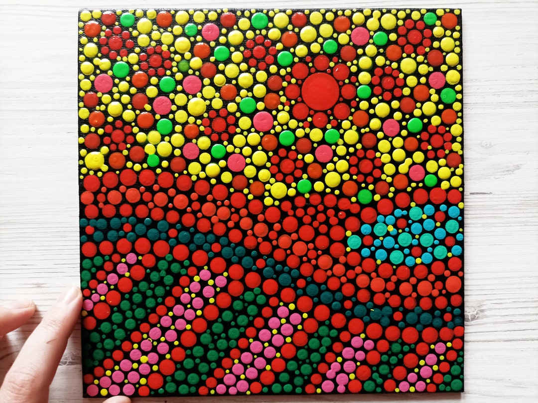 Poppy Field Painting Dot Original Art 7.6" X 7.6" by Nikad Meadow ...