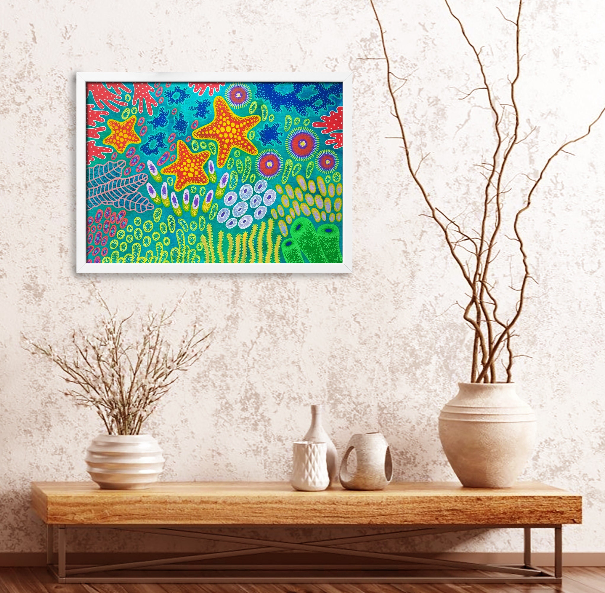 Underwater Painting Dot Pointillism Original Art 9 X 12 by Nikad ...