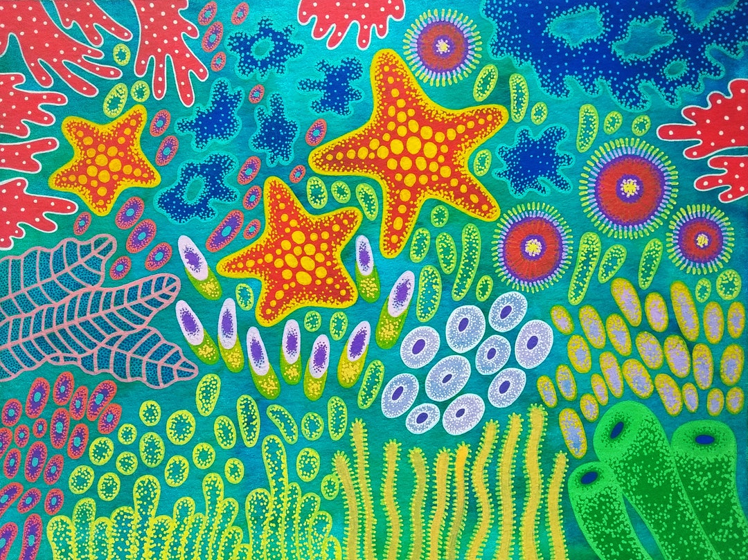 Underwater Painting Dot Pointillism Original Art 9" X 12" by Nikad ...
