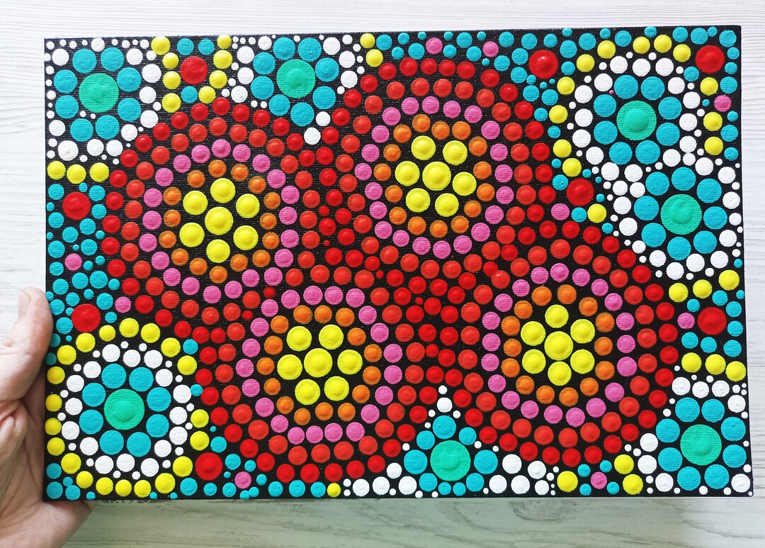 Dot Painting Pointillism Original Art 8" X 12" Mandala Dot Art Dotted ...