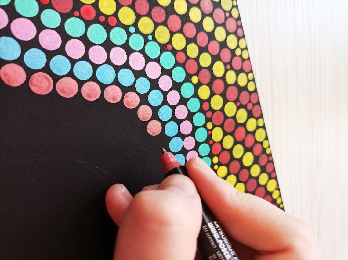 Dot Painting Pointillism Original Art 11 X 16 Mandala Dot Art Dotted ...