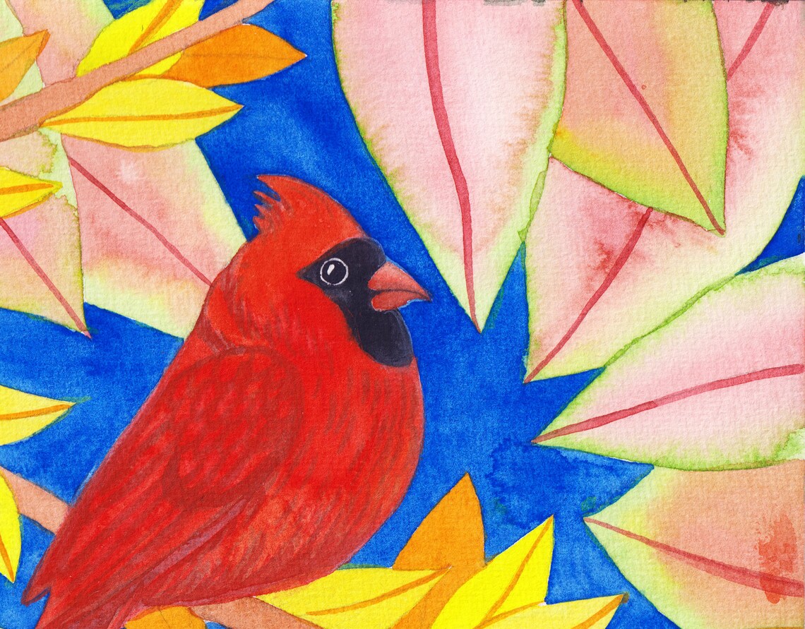 Red Cardinal Painting Original Art Bird Artwork Wildlife | Etsy