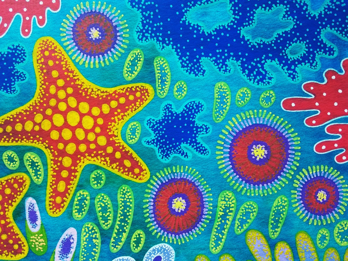 Underwater Painting Dot Pointillism Original Art 9 X 12 by Nikad ...