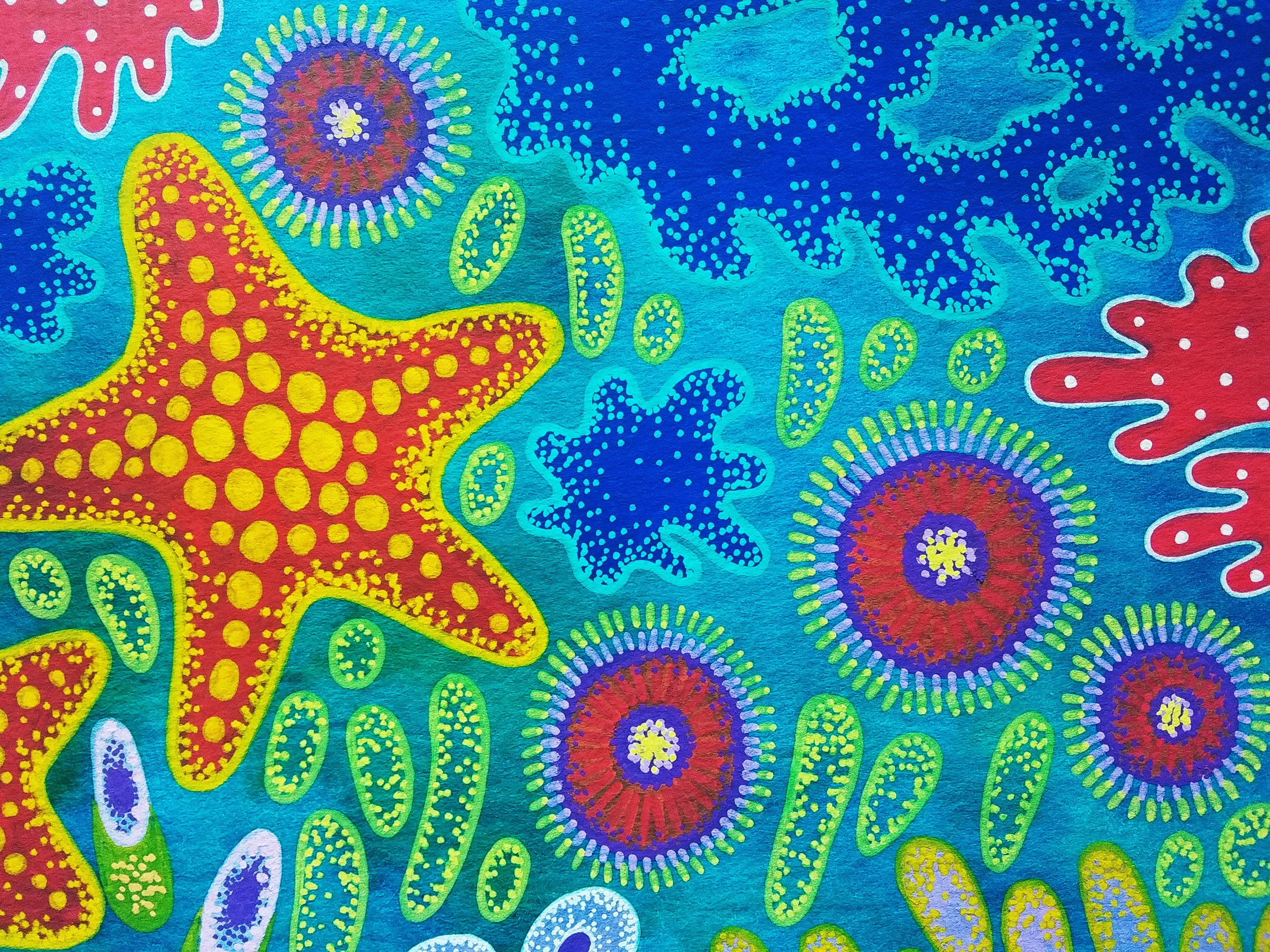 Underwater Painting Dot Pointillism Original Art 9 X 12 by Nikad ...