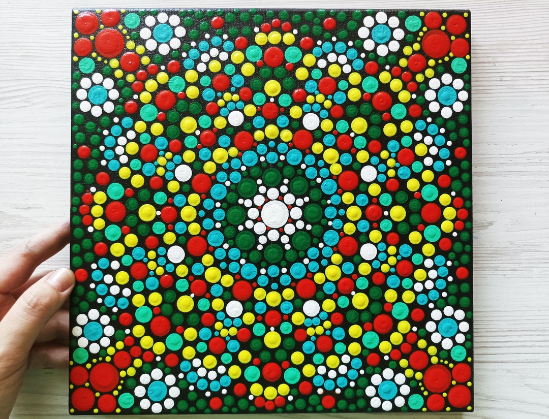 Mandala Painting Canvas Dot Original Painting 10" X 10" by Nikad ...
