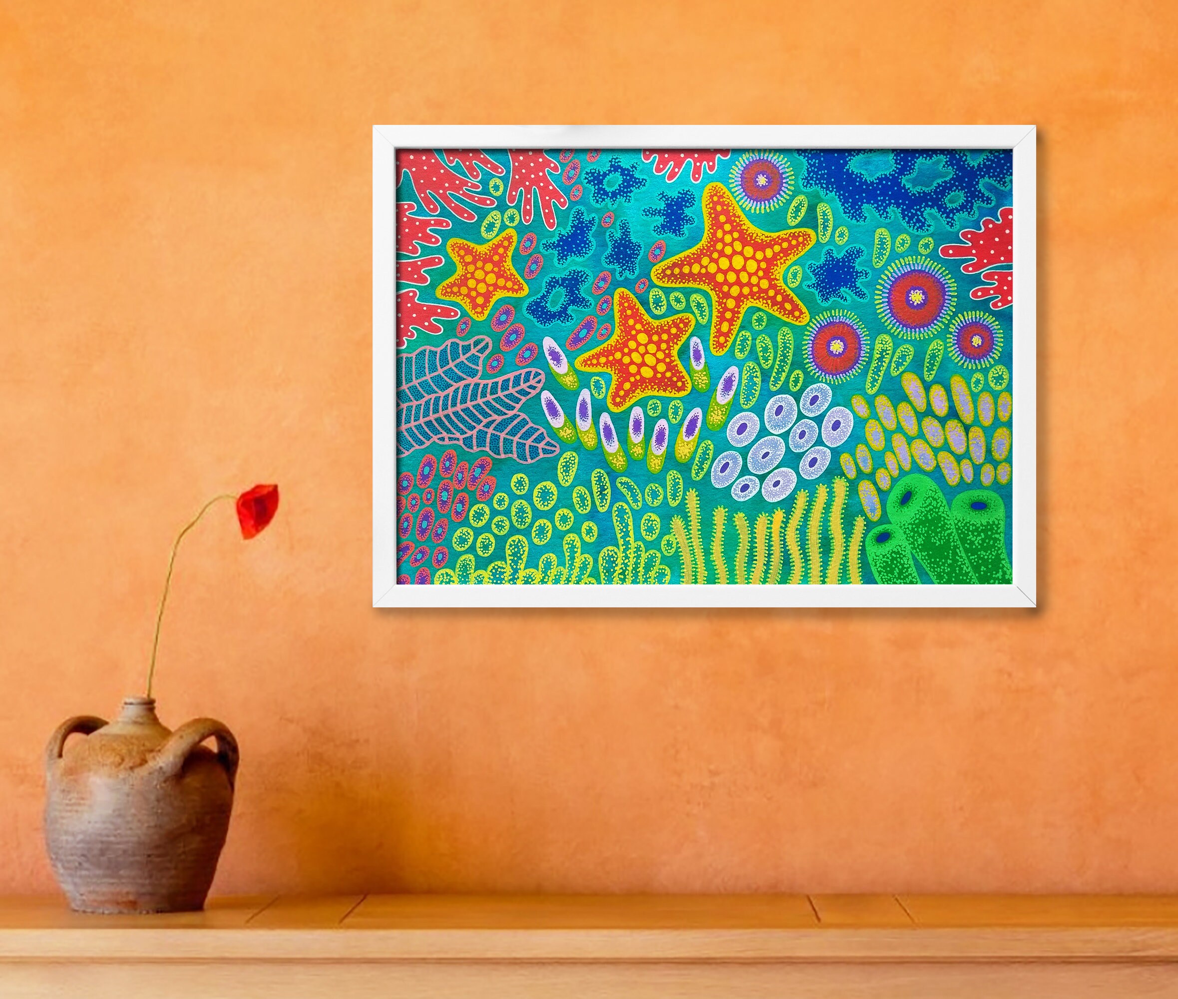 Underwater Painting Dot Pointillism Original Art 9 X 12 by Nikad ...