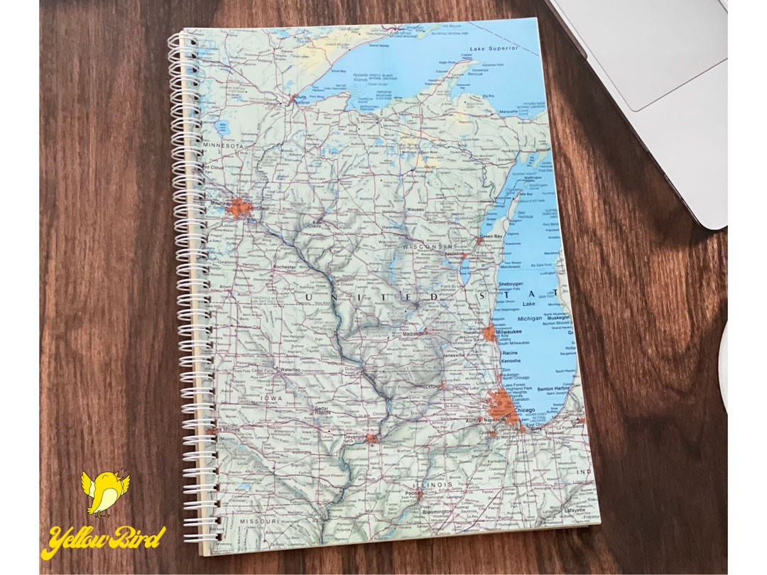 Spiral Recycled Upcycled Atlas Cover Handmade Notebook, A4 120 Page ...
