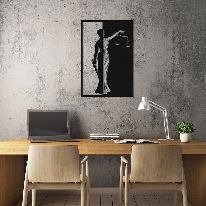 Lady Justice Themis Rectangular Metal Wall Art, Lawyer Office Decor ...
