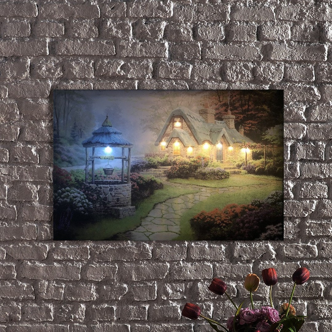 LED Illuminated Canvas Art House in the Forest View,illuminated ...