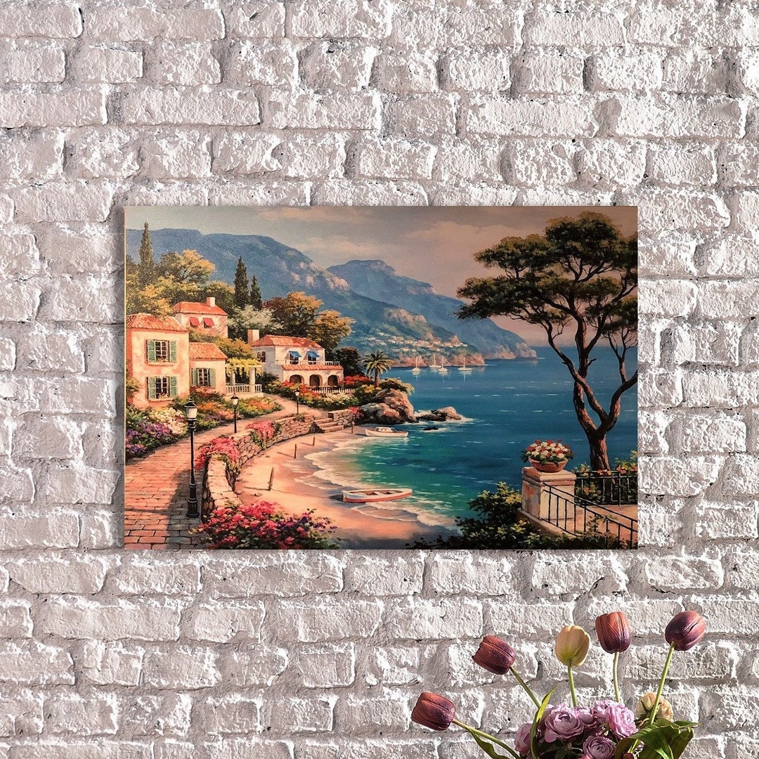 LED Illuminated Canvas Art Coastal Village LED Light up Canvas - Etsy